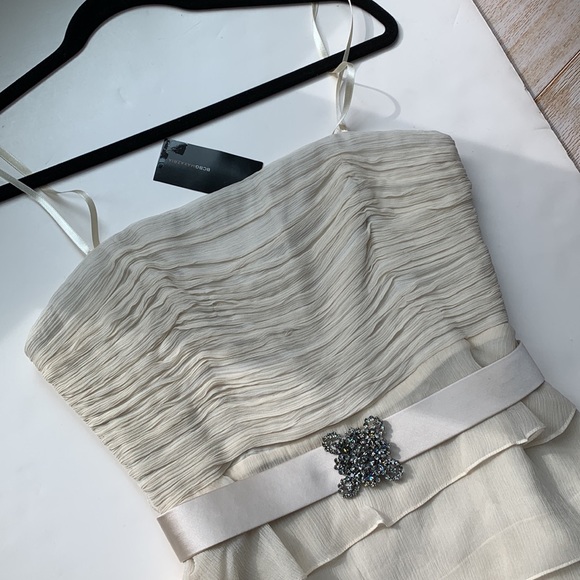 BCBG | Dresses | Bcbg Offwhite Chalk Ruffled Silk Chiffon Ostrich ...